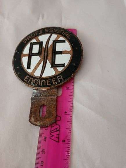 Vintage Professional Engineer Enamel Car Badge Emblem Lil Dusty