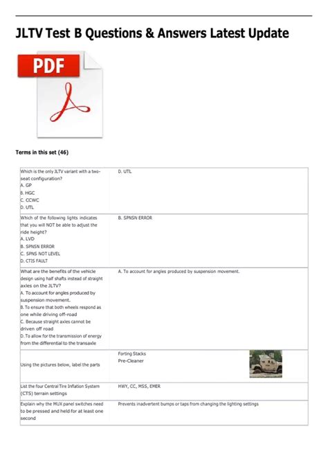 jltv test b questions and answers latest update jltv stuvia us