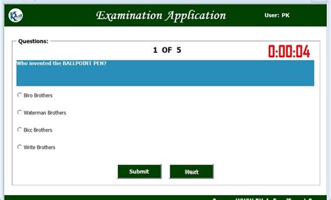 Exam Application Form With Timer Pk An Excel Expert