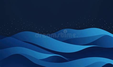 Abstract Blue Waves With Dark Background And Starry Night Sky Creating A Serene And Calming