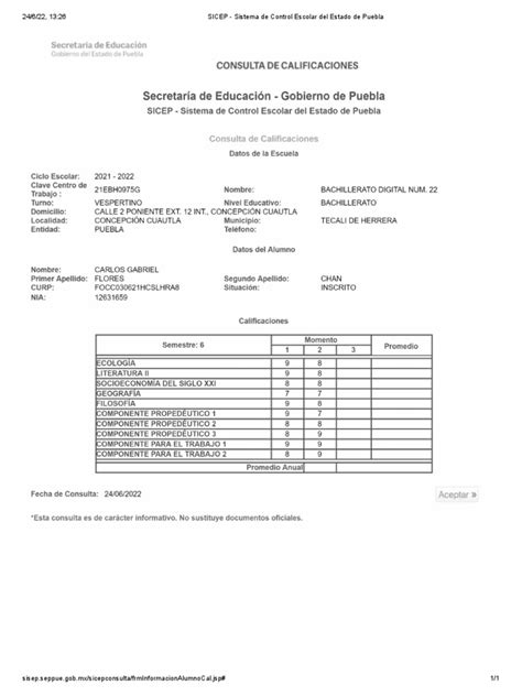 Sicep Sistema De Control Escolar Del Estado De Puebla Pdf