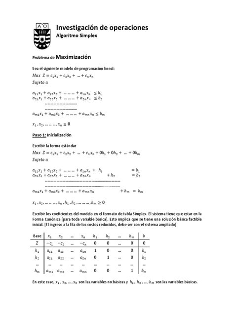 Algoritmo Simplex Pdf Pdf Matemáticas Discretas Algoritmos Y