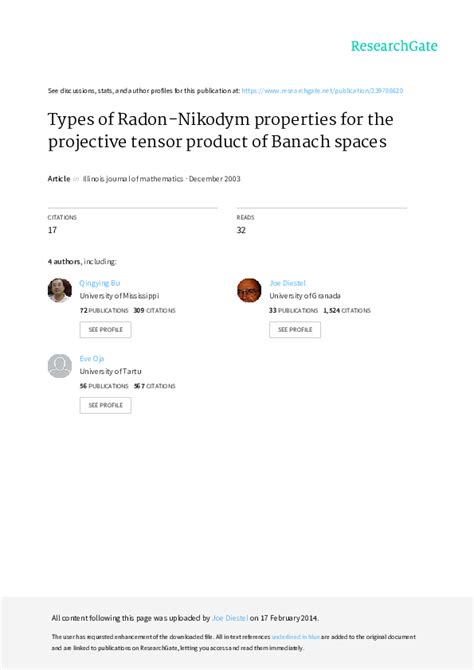 Pdf Types Of Radon Nikodym Properties For The Projective Tensor Product Of Banach Spaces