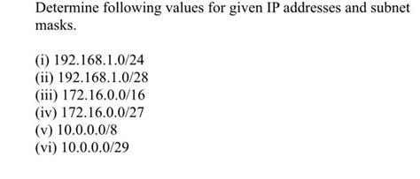 solved determine following values for given ip addresses and