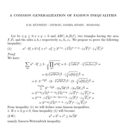 A COMMON GENERALIZATION OF FAMOUS INEQUALITIES Romanian Mathematical Magazine