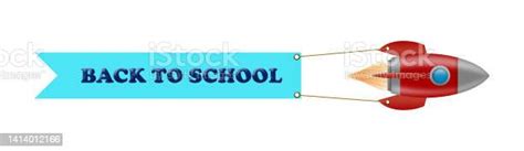 우주 로켓 깃발과 함께 학교로 돌아 가기 흰색 배경에 고립되어 있습니다 새 학년도의 개념 교육 디자인 요소 배경 0명에 대한
