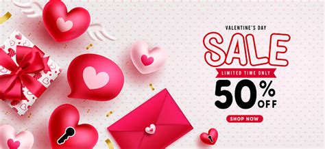 해피 발렌타인 데이 세일 텍스트 벡터 디자인 발렌타인 데이 세일은 선물 풍선 및 휴일 시즌 배경을위한 봉투 요소와 함께 기간 한정 제공됩니다 2월에 대한 스톡 벡터 아트 및