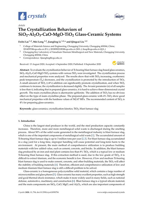 Pdf The Crystallization Behaviors Of Sio2 Al2o3 Cao Mgo Tio2 Glass Ceramic Systems
