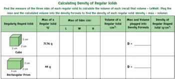 Calculating Density Of Regular Solids By Works By Shannon TPT