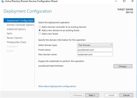 how to add a new domain in existing forest in windows server 2016 using