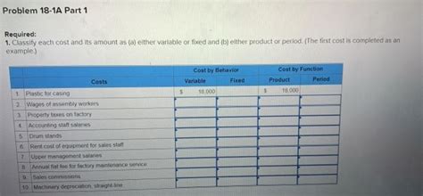 solved required information problem 18 1a cost computation