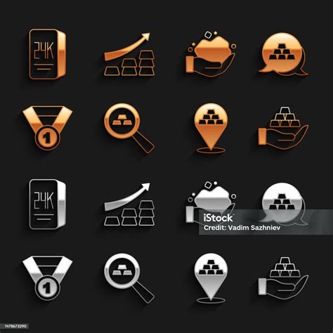 금색 아이콘으로 금색 막대 메달 너겟 24k 및 성장 화살표를 설정합니다 벡터 3위에 대한 스톡 벡터 아트 및 기타 이미지 3위 개념 검은색 Istock