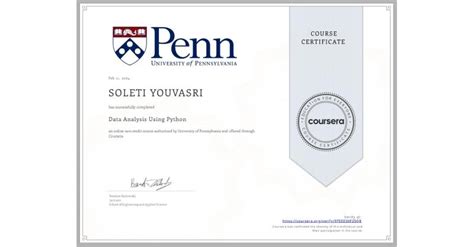 Completion Certificate For Data Analysis Using Python Youvasri Soleti