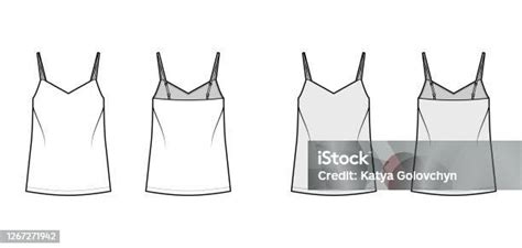 아첨 V 넥 스트랩 편안한 착용감 튜닉 길이와 캐미솔 기술 패션 일러스트 플랫 아웃웨어 탱크 0명에 대한 스톡 벡터 아트 및 기타 이미지 Istock