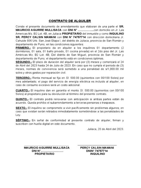 Contrato De Alquiler Un Departamento Pdf Ciencias Sociales Derecho