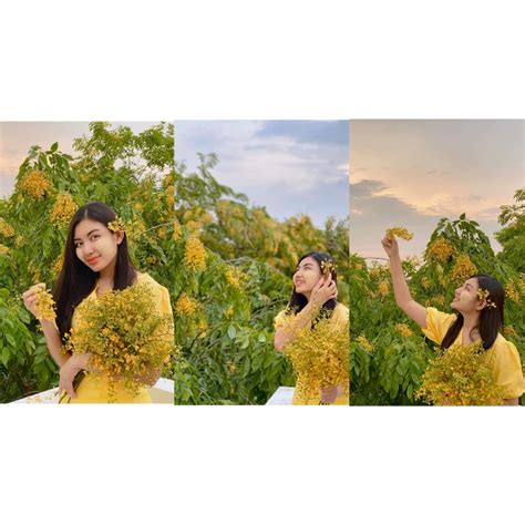 ခြံထဲပိတောက်ပန်းလေးတွေဝေနေအောင် ပွင့်နေတာကြောင့် ပျော်ရွှင်နေတဲ့မေမြင့