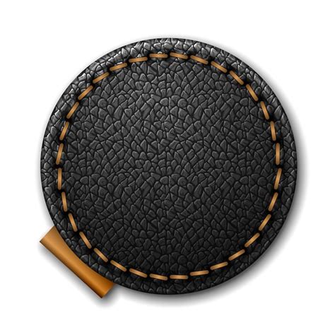 Premium Vector Black Leather Label Round Shape With Stitches Leather
