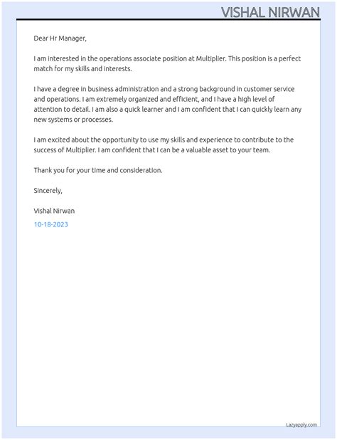 Cover Letter For Operations Associate Lazyapply