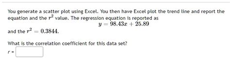 Solved You Generate A Scatter Plot Using Excel You Then Have Excel