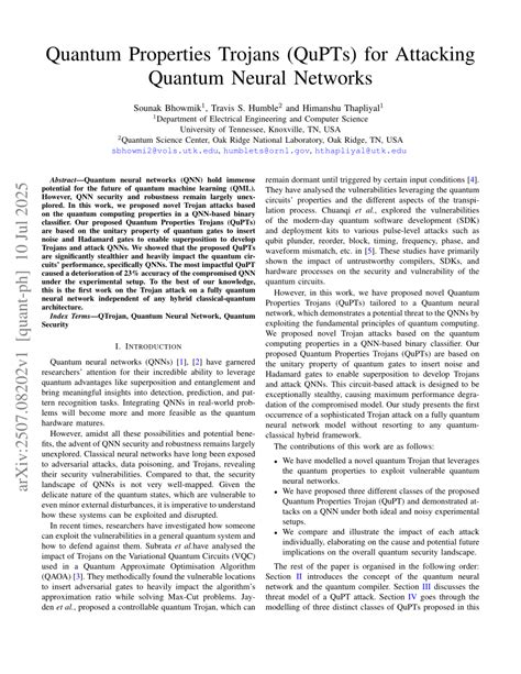 Pdf Quantum Properties Trojans Qupts For Attacking Quantum Neural