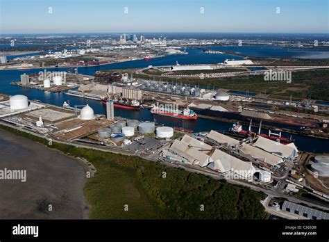 Aerial View Above Kinder Morgan Bulk Terminals Tampa Florida Stock
