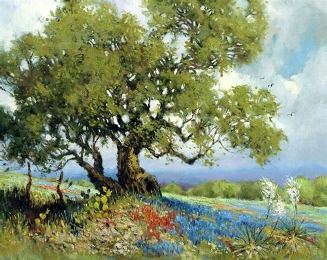 Oil Painting Of Tree With Wildflowers By Abilene Tx Artist H C Zachary