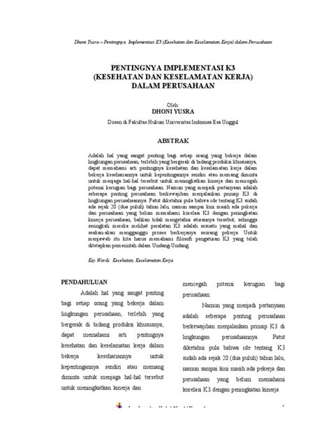 Pentingnya Implementasi K3 Kesehatan Dan Keselamatan Kerja Dalam Perusahaan Compress Pdf