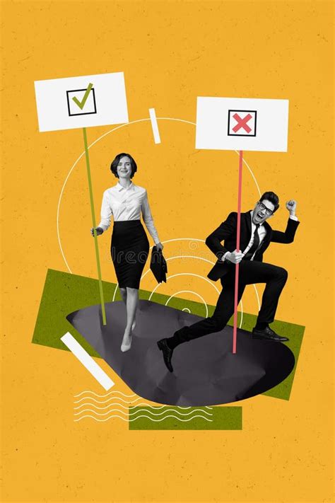 Concept Of Different Thoughts Collage Illustration Young Woman Against Man Do Not Agree Each