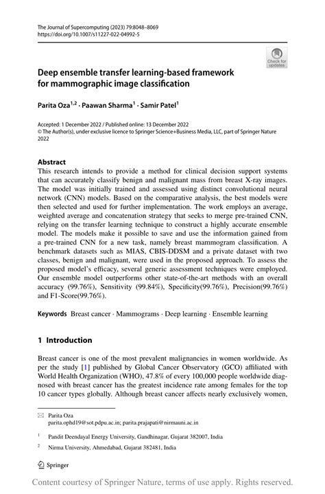 Deep Ensemble Transfer Learning Based Framework For Mammographic Image Classification Request Pdf