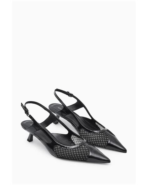 Cos Pointed Mesh Slingback Kitten Heels In Black Lyst Uk
