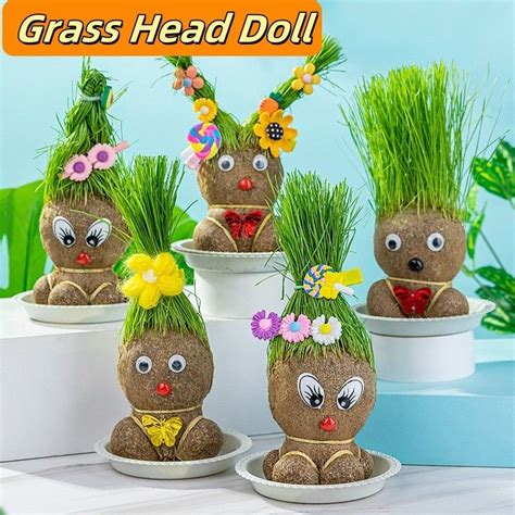 Grass Head Toy Flowering Head Doll Craft Growing Grass Head Toy