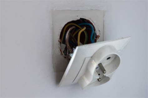 Faulty Wall Socket With Exposed Wiring Stock Photo Image Of Wall Construction 333964928