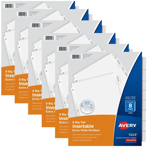 Avery Big Tab Insertable Extra Wide Dividers For 3 Ring Binders 8 Tab