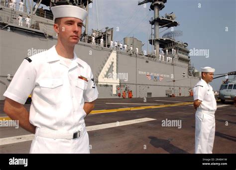 Us Navy Hospital Corpsman 3rd Class Mans The Rails As The Amphibious