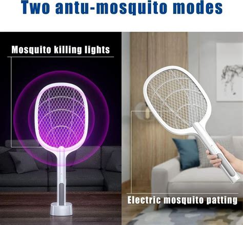2 In 1 Mosquito Killer Racket 1200mah Battery Usb Charging Led Light Insect Bugs Trap Fly
