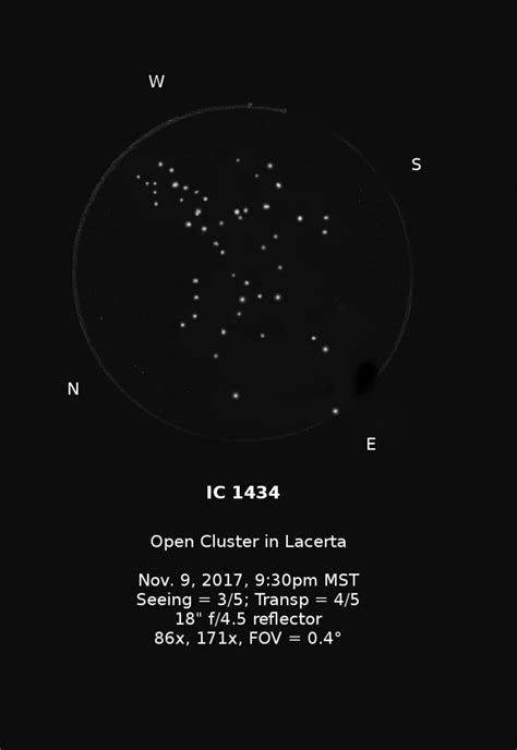 Ic 1434 Open Cluster In Lacerta Sketching Cloudy Nights