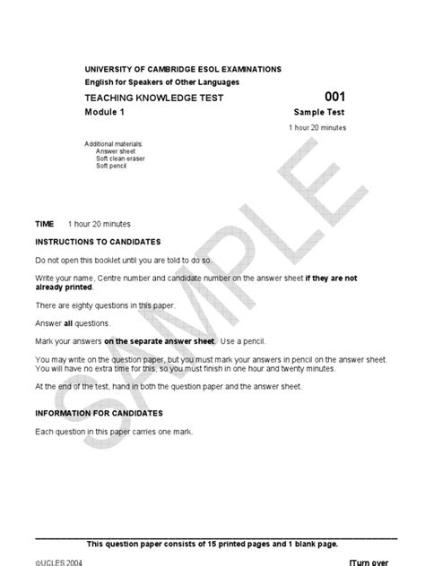 Tkt M1 Sample 2004 Noun English Language