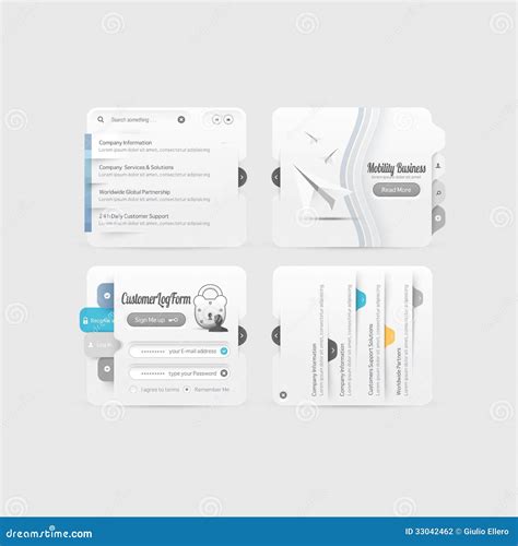 Business Web Site Design Menu Navigation Elements With Icons Set Stock