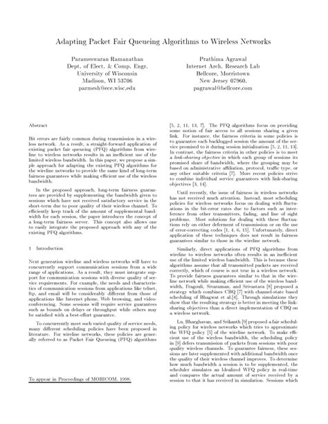 Pdf Adapting Packet Fair Queueing Algorithms To Wireless Networks