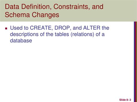 Ppt Sql 99 Schemadefinition Constraints And Queries And Views