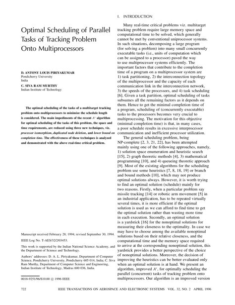 Pdf Optimal Scheduling Of Parallel Tasks Of Tracking Problem Onto