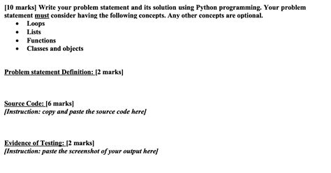 Solved Marks Write Your Problem Statement And Its Chegg