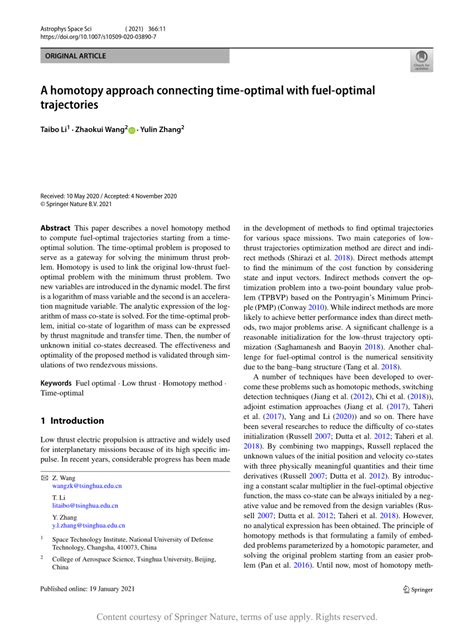 Pdf A Homotopy Approach Connecting Time Optimal With Fuel Optimal
