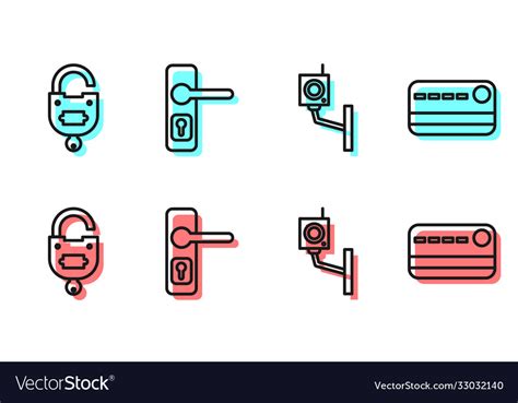 Set Line Security Camera Lock And Key Door Vector Image