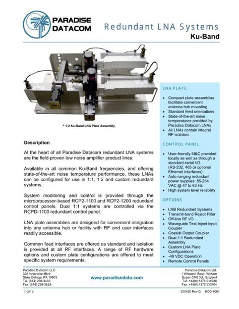 Ku Band Lna Redundant Plate Satcom Services