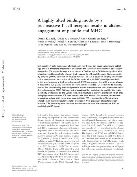 Pdf A Highly Tilted Binding Mode By A Self Reactive T Cell Receptor