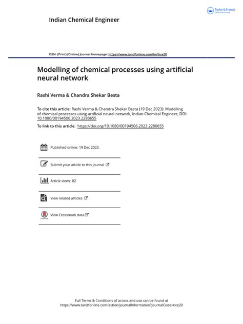 Modelling Of Chemical Processes Using Artificial Neural Network Pdf Artificial Neural