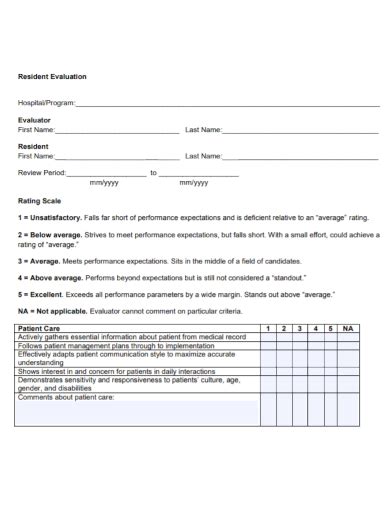 Free 10 Resident Evaluation Samples [ Medical Self Rotation ]