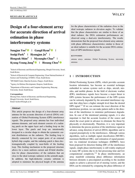 Design Of A Four‐element Array For Accurate Direction Of Arrival Estimation In Phase