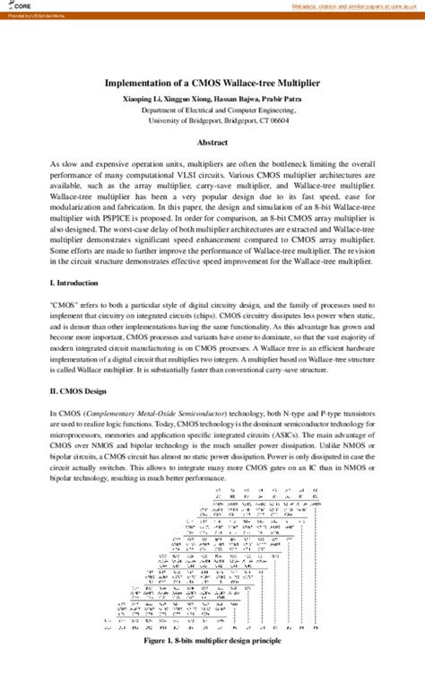 Pdf Implementation Of A Cmos Wallace Tree Multiplier